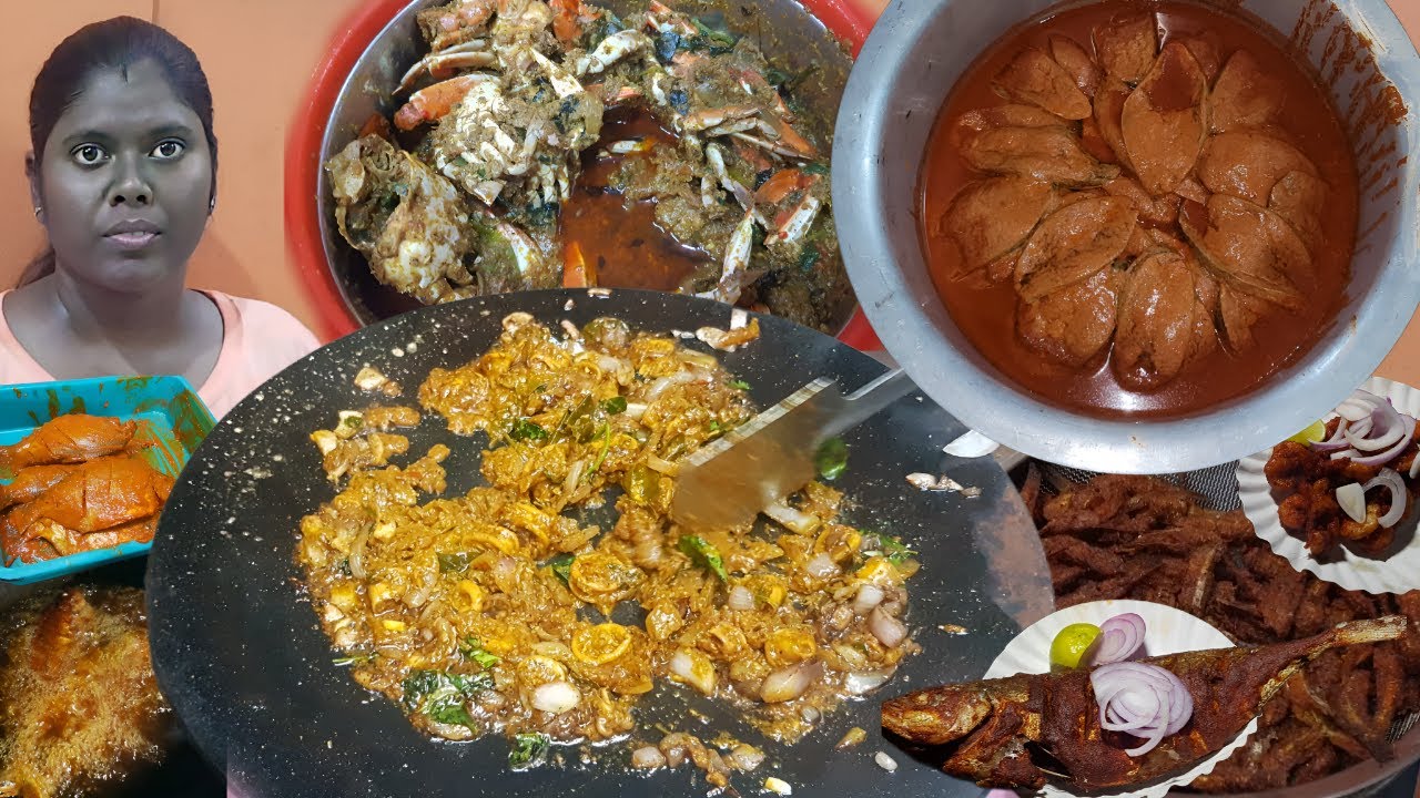 SPICY SEAFOOD Fish Crabs Squid and Prawn Fry | Mary Akka Meen Kadai ...