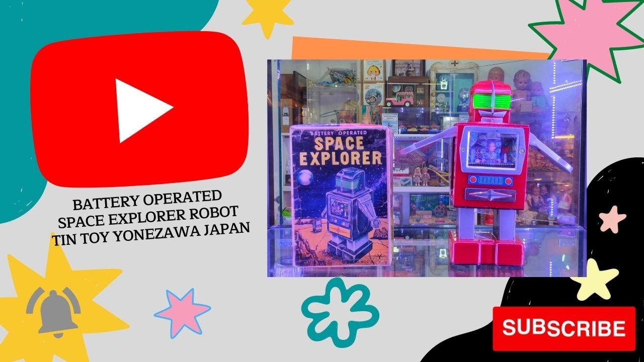 VERY RARE BATTERY OPERATED SPACE EXPLORER ROBOT TIN TOY YONEZAWA JAPAN ...
