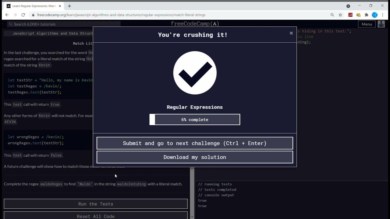 Regular Expressions 2 33 Match Literal Strings Freecodecamp Youtube