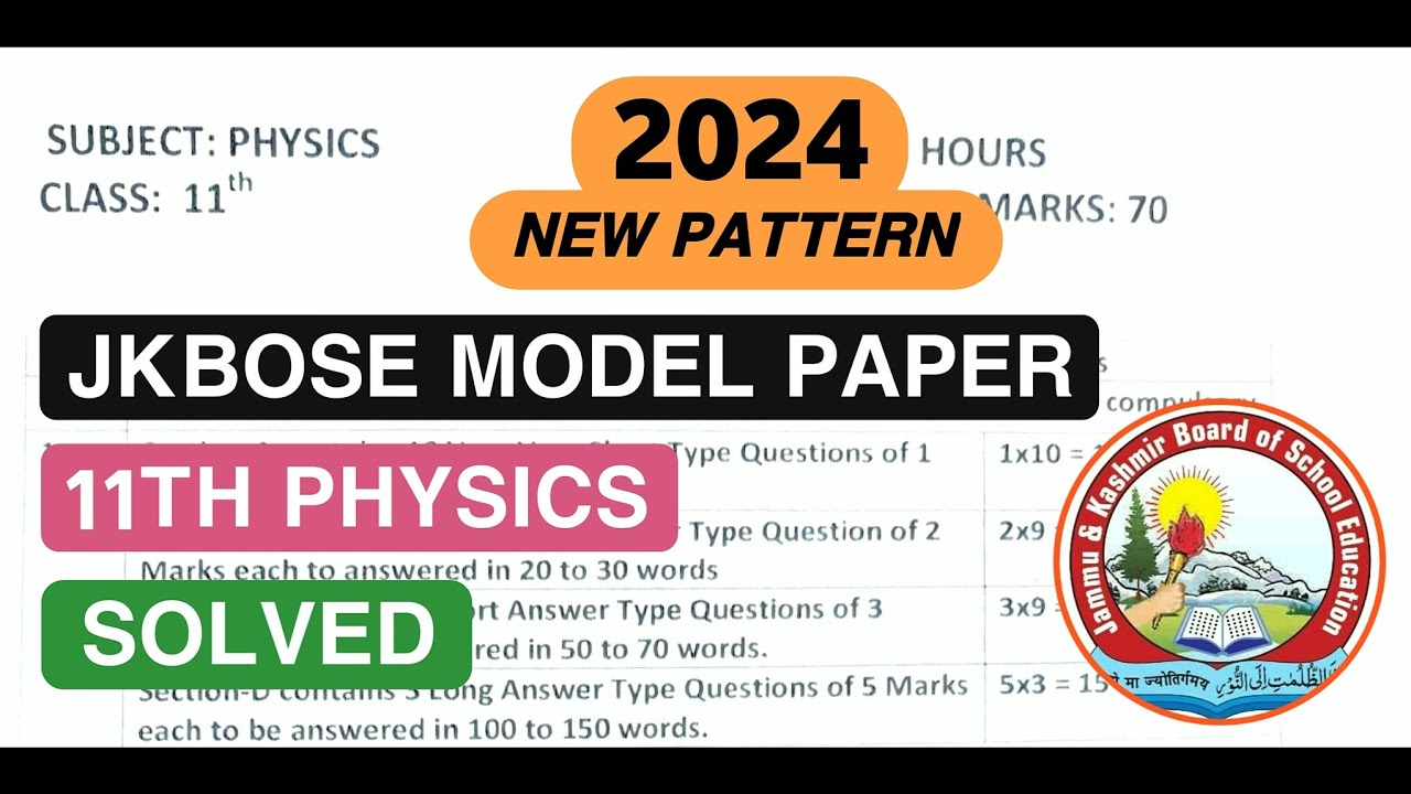 jkbose 11th class 2024 model papers | physics | new pattern | jkbose ...