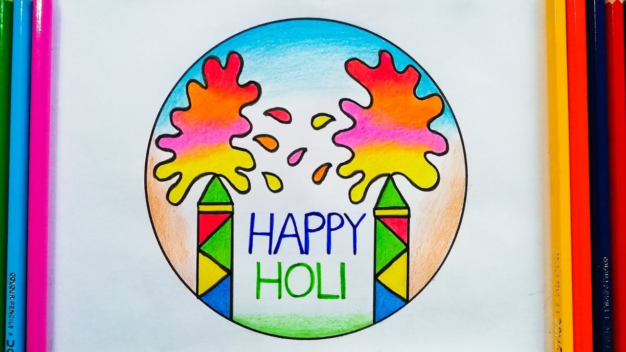 Holi drawing | Happy holi drawing | Holi special drawing | Easy drawing ...