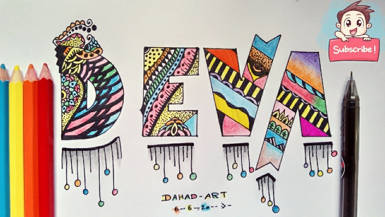 Doodle art name ll DAHAD ART ll Zentangle art ll colour doodle art ...
