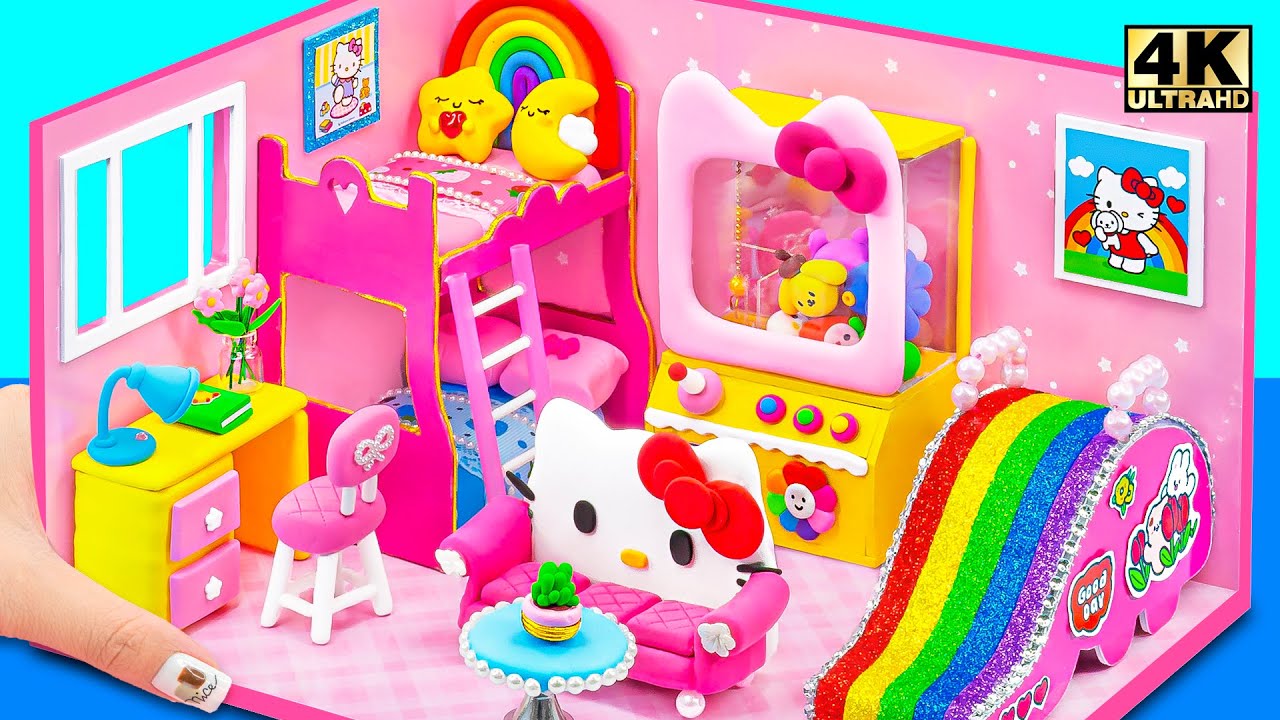 (EASY) How To Make Cutest Pink Hello Kitty House with Bunk Bed from ...