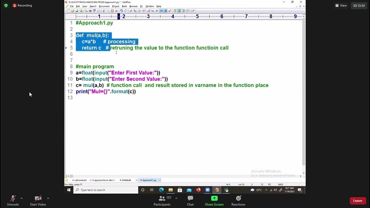 Day 23 PYTHON @ 4 00 PM IST by Mr KV Rao parameters or arguments ...
