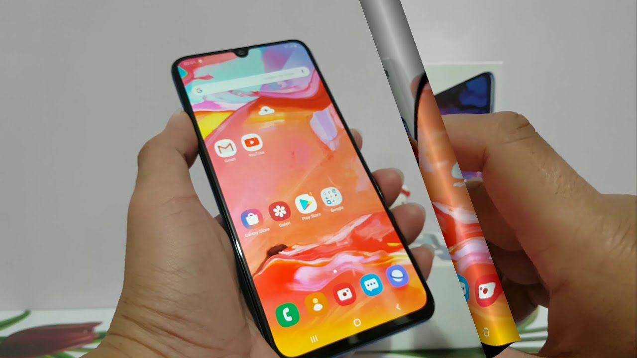 SAMSUNG GALAXY A70 BLUE HANDS ON UNBOXING RIVIEW A70 SPEC GAHAR - YouTube