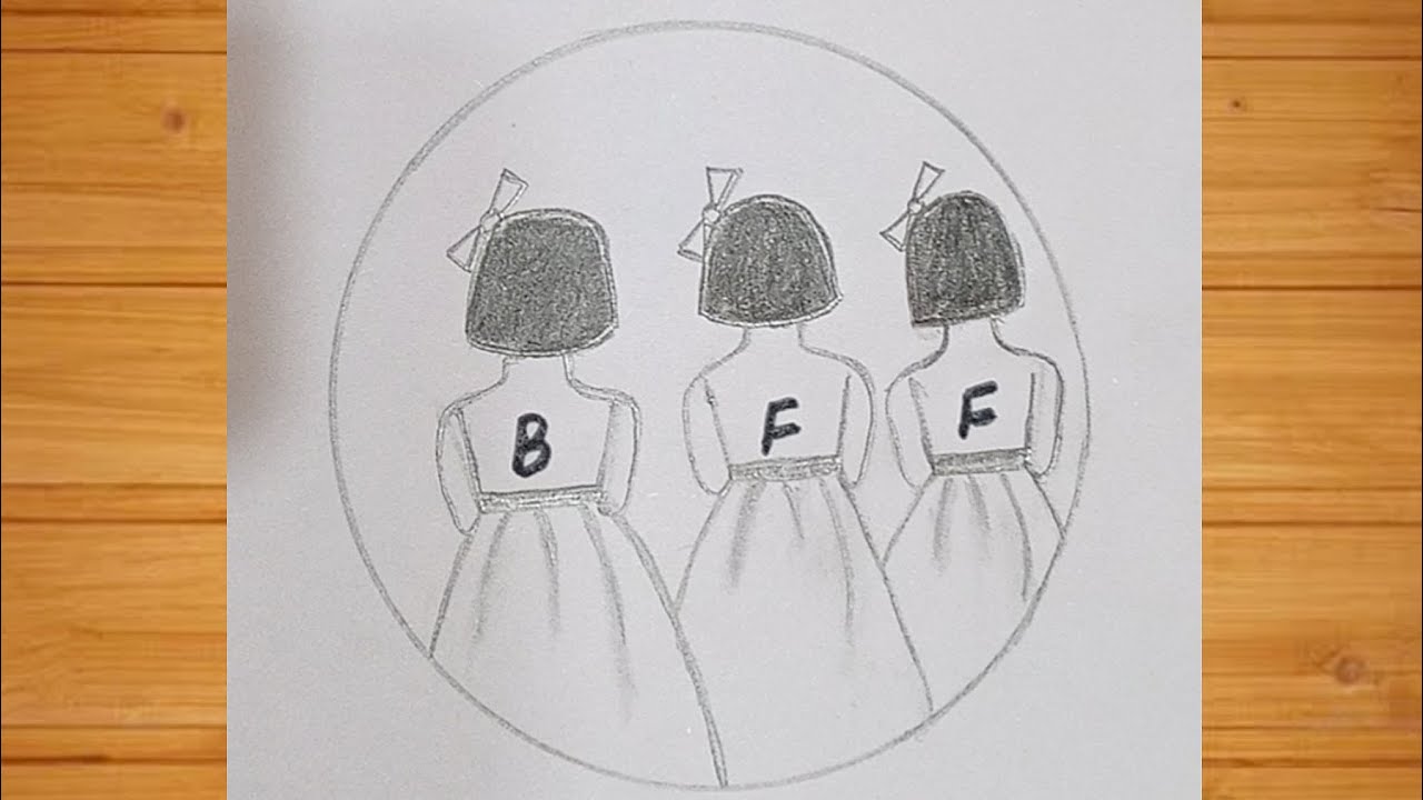 Three Best Friends Drawing||Pencil Sketch||Bestfriend drawing easy ...