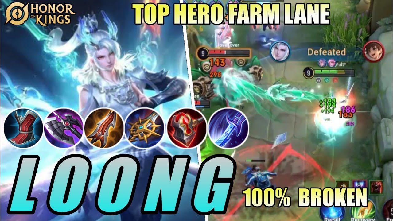 Loong Honor of Kings (HOK) best hero farm lane no counter item build ...