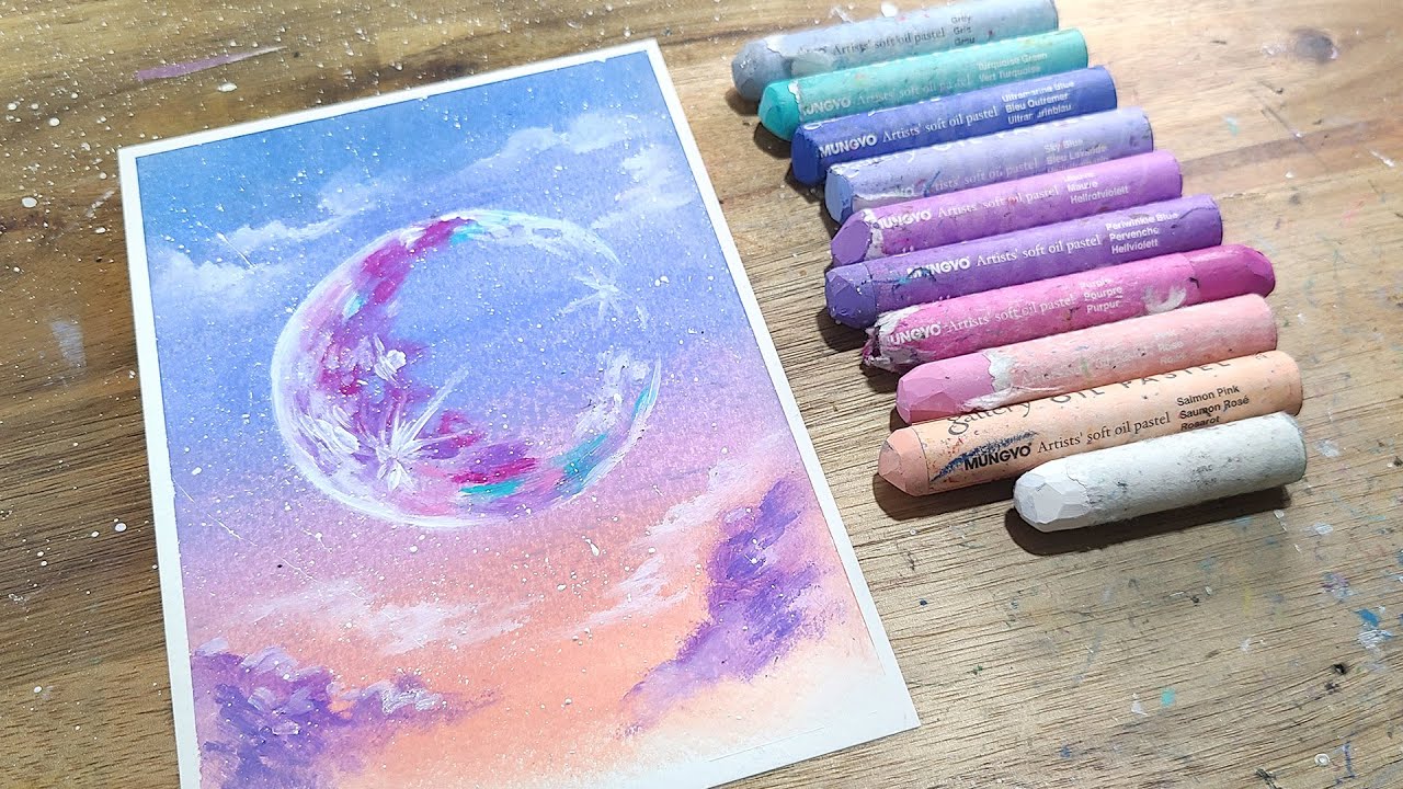 Oil pastel drawing, Colorful Moon, healing art - YouTube