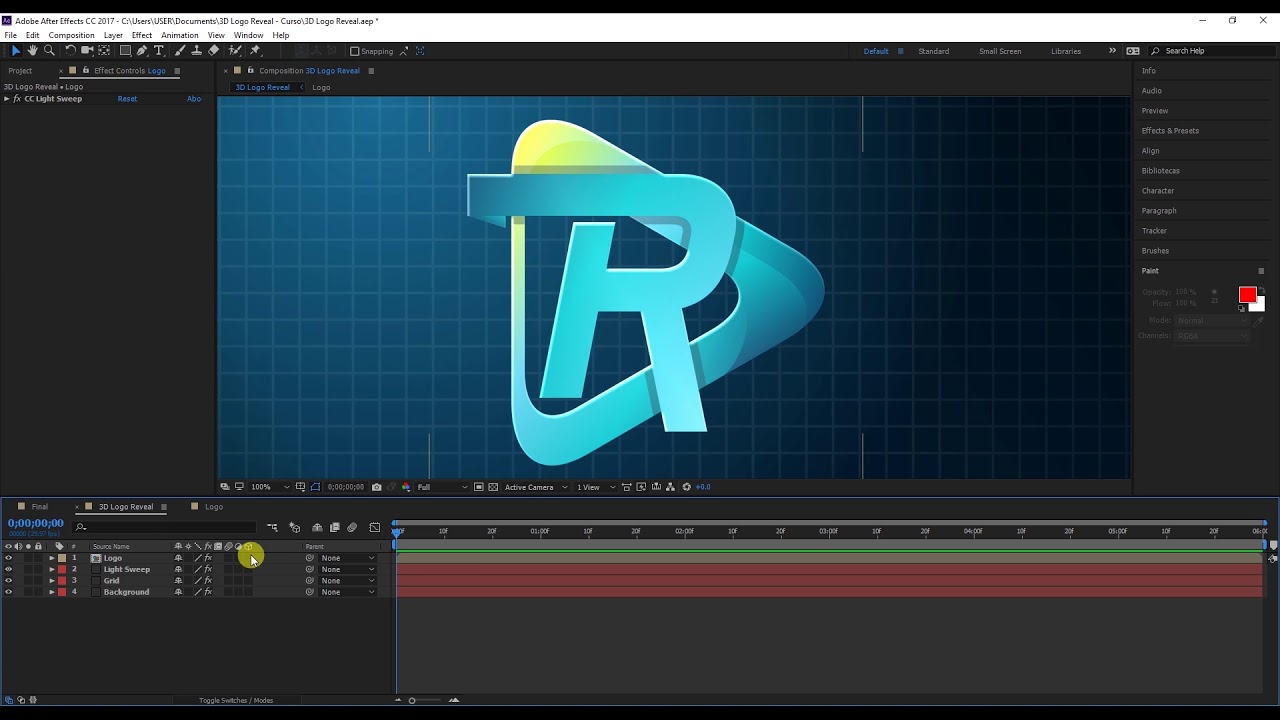 02/06 Lighting and 3D effect — Motion Graphic: Create a 3D Logo Reveal ...