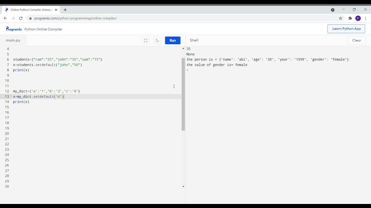 Python Dictionaries Setdefault Method Youtube
