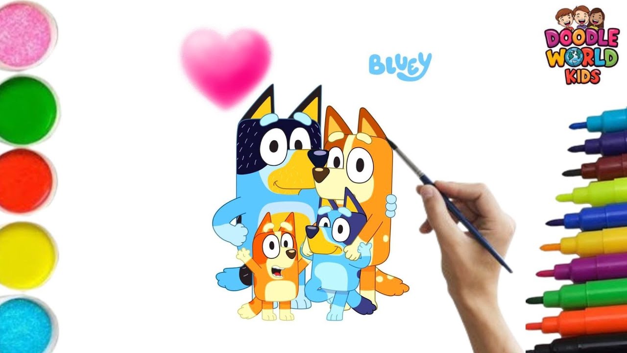 How to Draw Bluey Family & Bingo 🐶💙 | Easy Cartoon Drawing for Kids ...