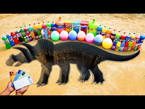 Making a Triceratops pit with Cement, Experiment iPhone 17 vs Coca-Cola, Fanta & Mentos
