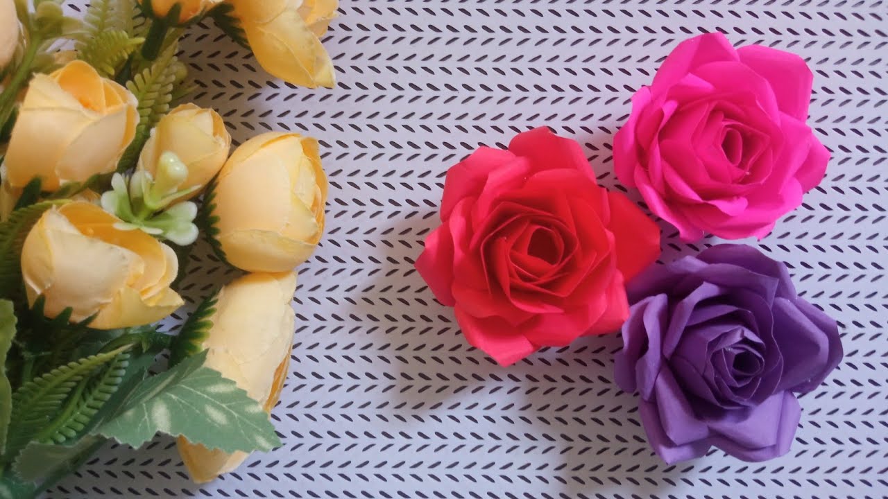 DIY Bunga mawar kertas Origami / Rose flower from origami paper - YouTube