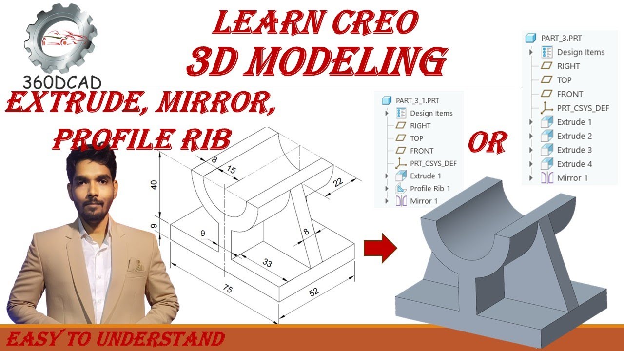 Creo Part Modeling: One Model - Multiple Way | Extrude, Profile Rib ...