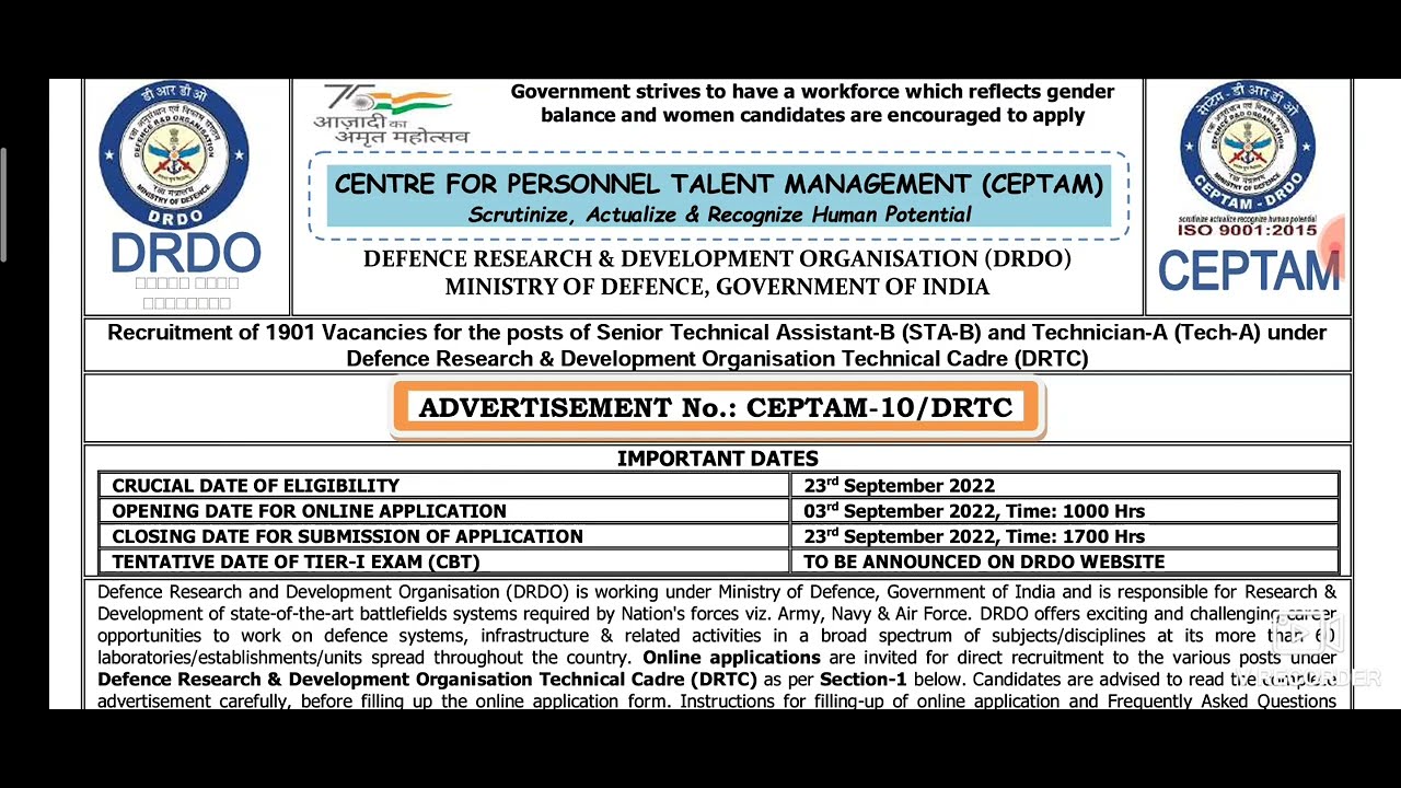 DRDO Recruitment 2022 // Govt. Job Update // Application Form DRDO 2022 ...