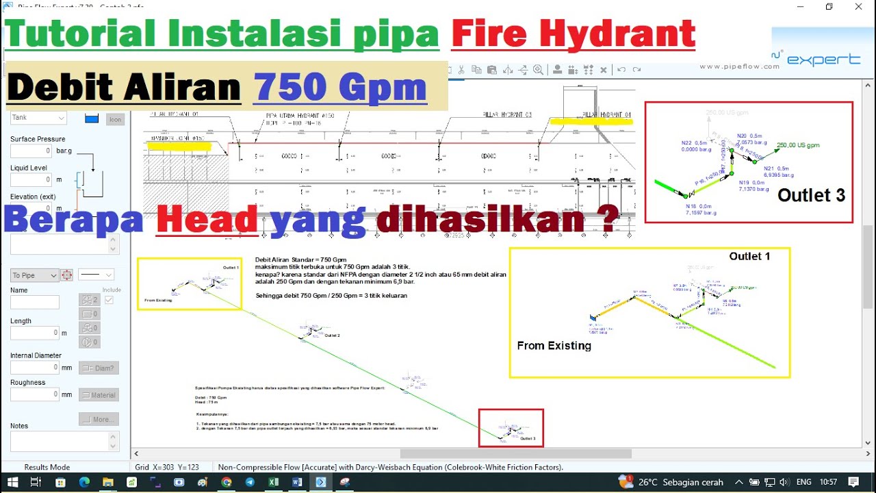 Tutorial Desain Instalasi pipa Fire Hydrant 750 Gpm - Pipe Flow Expert ...