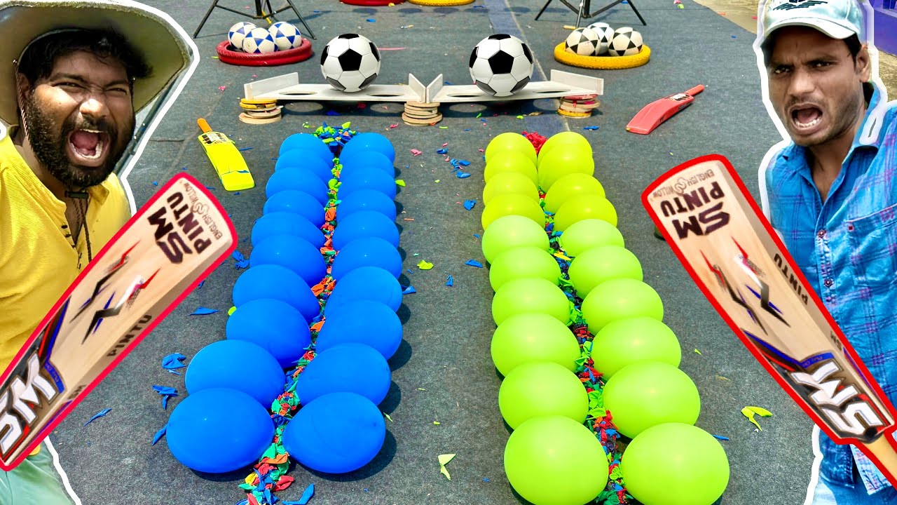 Balloon Popping using Bat & Football Challenge - Who Will Win ? - YouTube