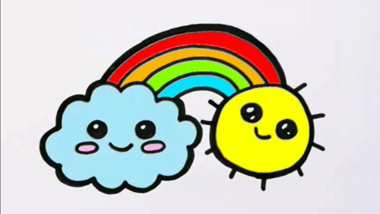 Rainbow drawing easy / How to draw a cute sun with rainbow - YouTube