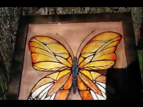 Orange Butterfly / Original Lacquer Painting by Xenia Hahonina / 22cm x 22cm