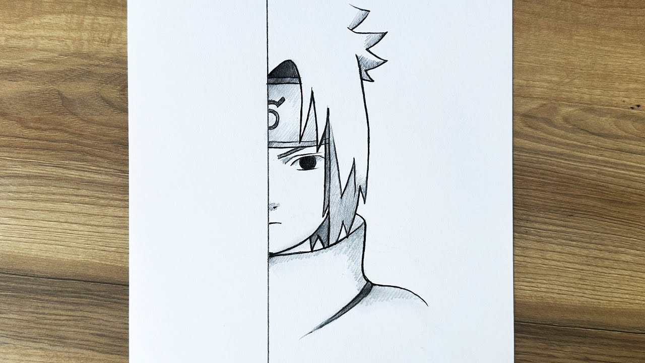 How To Draw Sasuke Uchiha half face step by step | Easy anime drawing ...