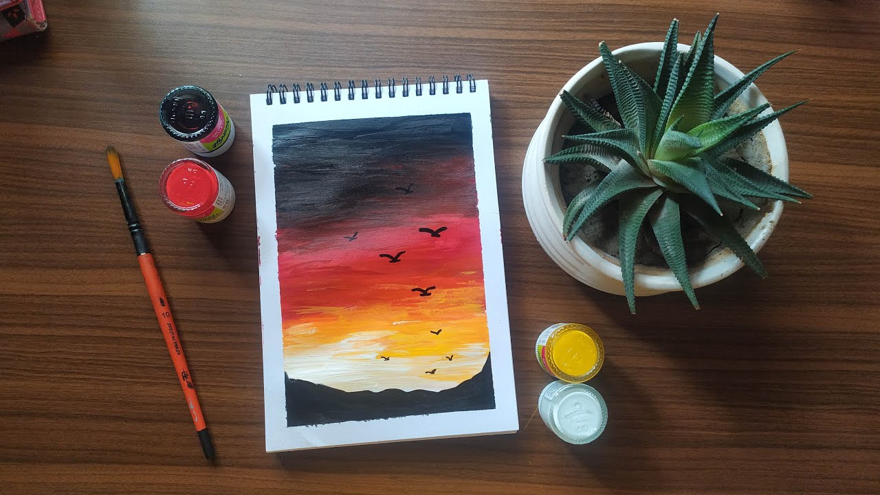 Easy Sunrise acrylic painting| for beginners - YouTube