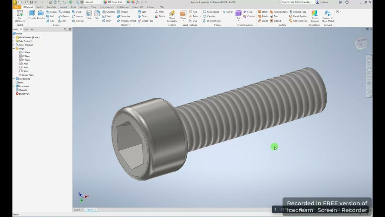 Inventor Tutorial How to make Allen Bolt in Autodesk Inventor 3D 2024 ...