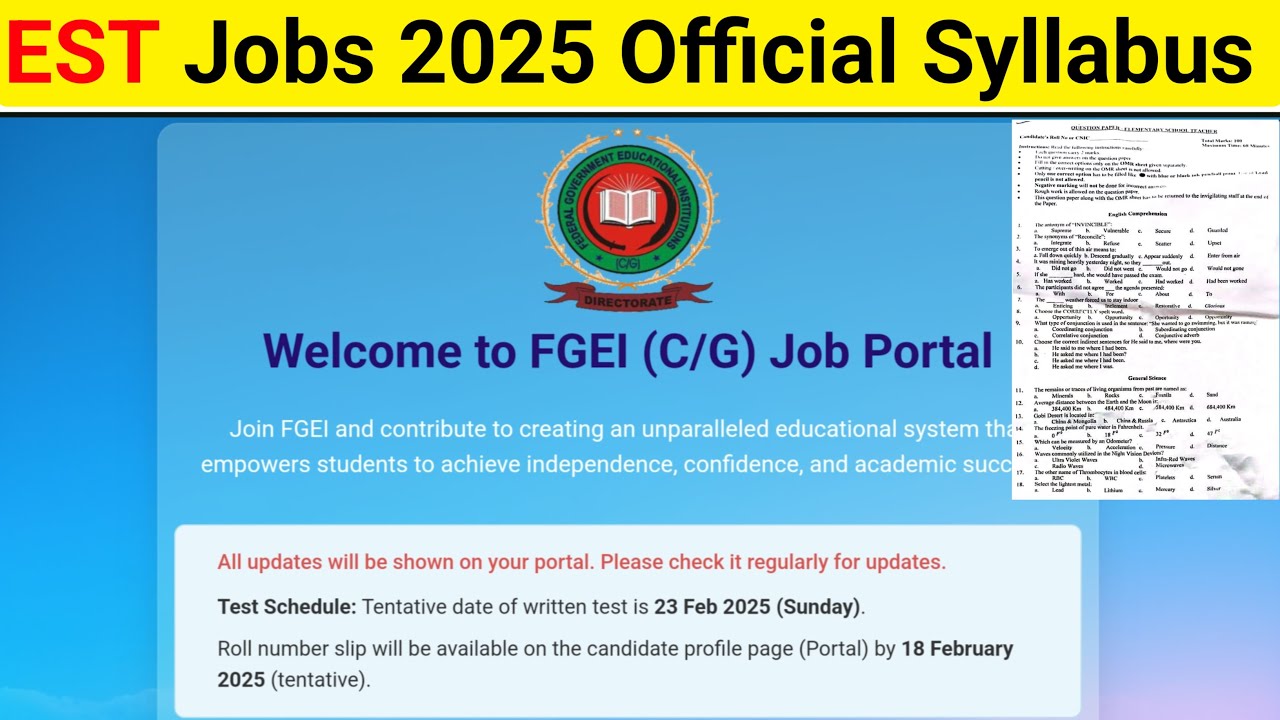 EST Jobs 2025 Official Syllabus For Written Test • Elementary School ...