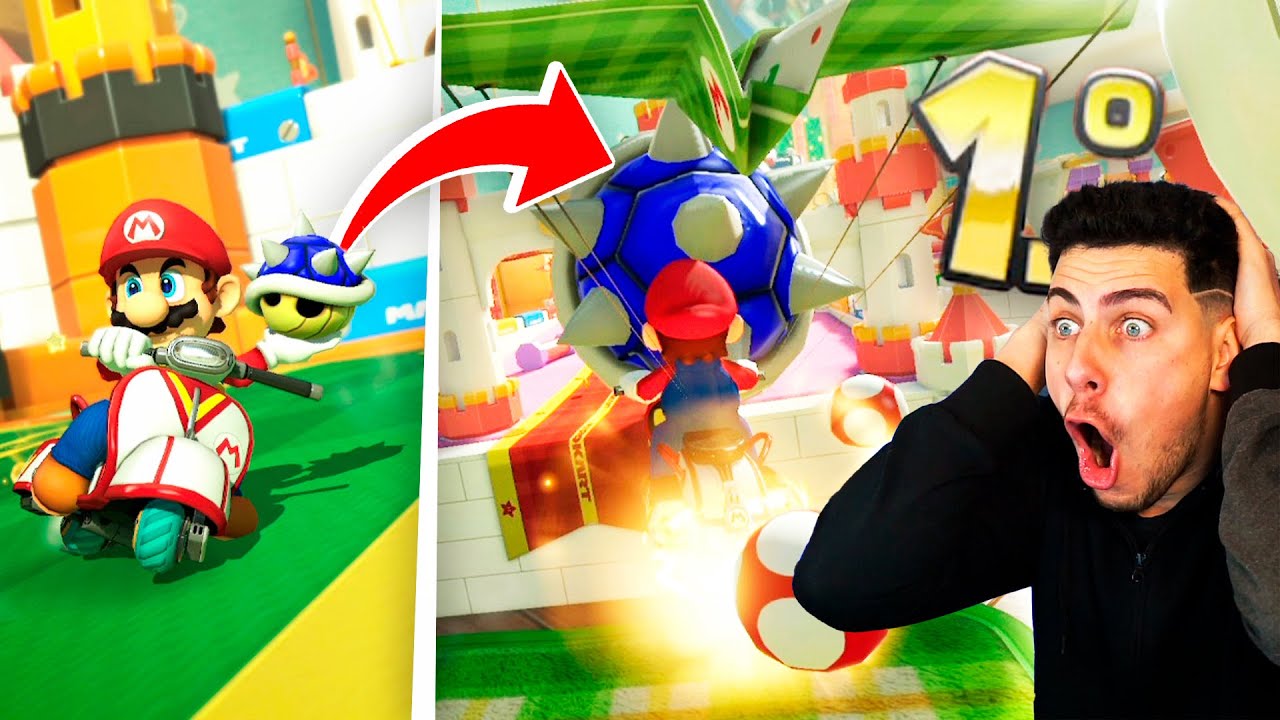 ESQUIVO MI PROPIO CAPARAZÓN AZUL YENDO PRIMERO en MARIO KART! 😱 - YouTube