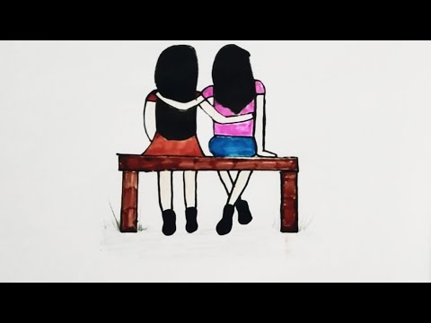 How to draw two girls ||best friends drawing ||back view - YouTube