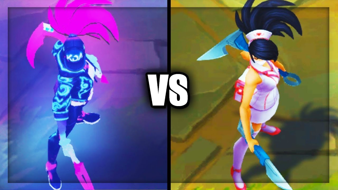 Neon KDA Akali vs Nurse Akali Skins Comparison (League of Legends ...