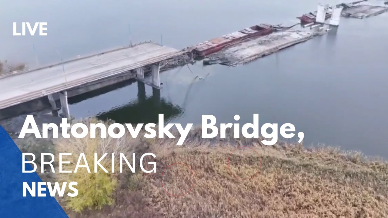 Drone footage of the Antonovsky Bridge, Ukraine War footage - YouTube