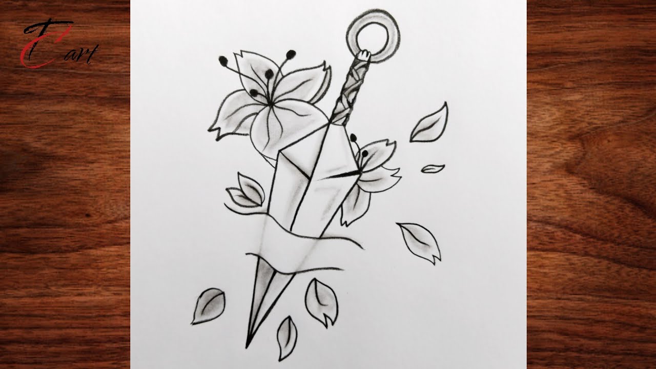 How To Draw A Kunai Flower Knife Drawing || Knife Easy Way Step by Step ...