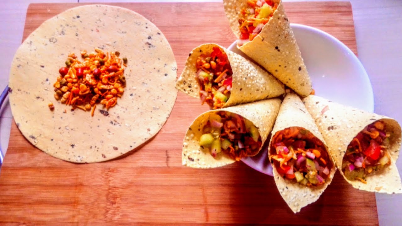 Stuffed Papad Cone Recipe// Chatpata Papad Cone Recipe// Tea time ...