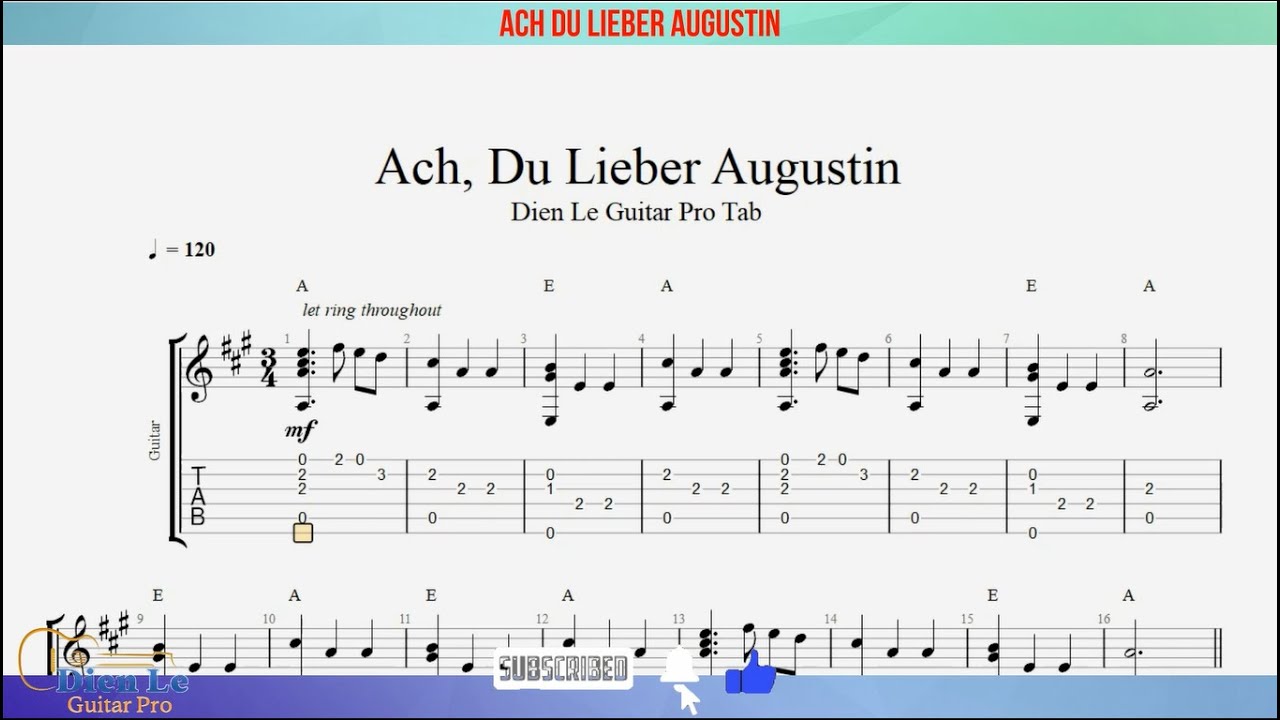 Ach Du Lieber Augustin for Guitar Tutorial with TABs - YouTube