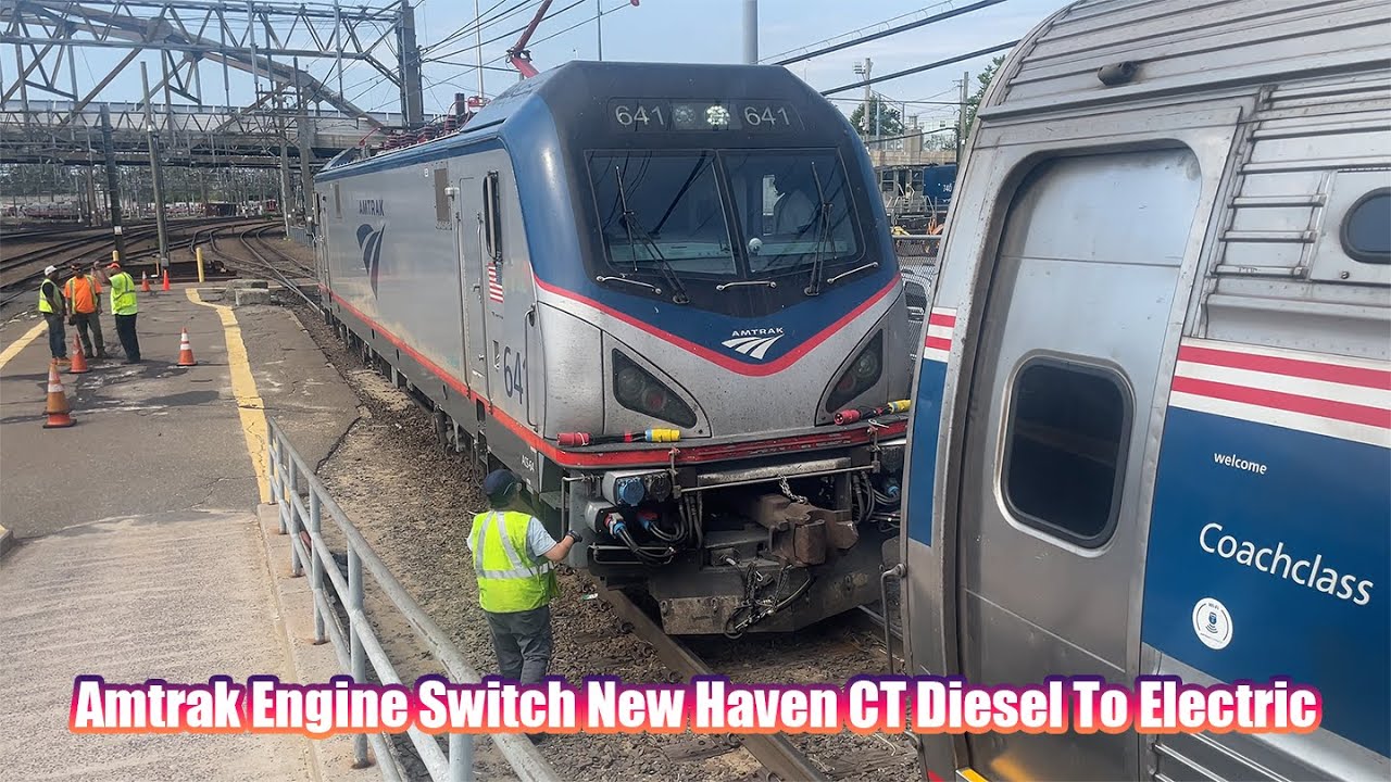 Amtrak Engine Switch New Haven CT Diesel To Electric - YouTube