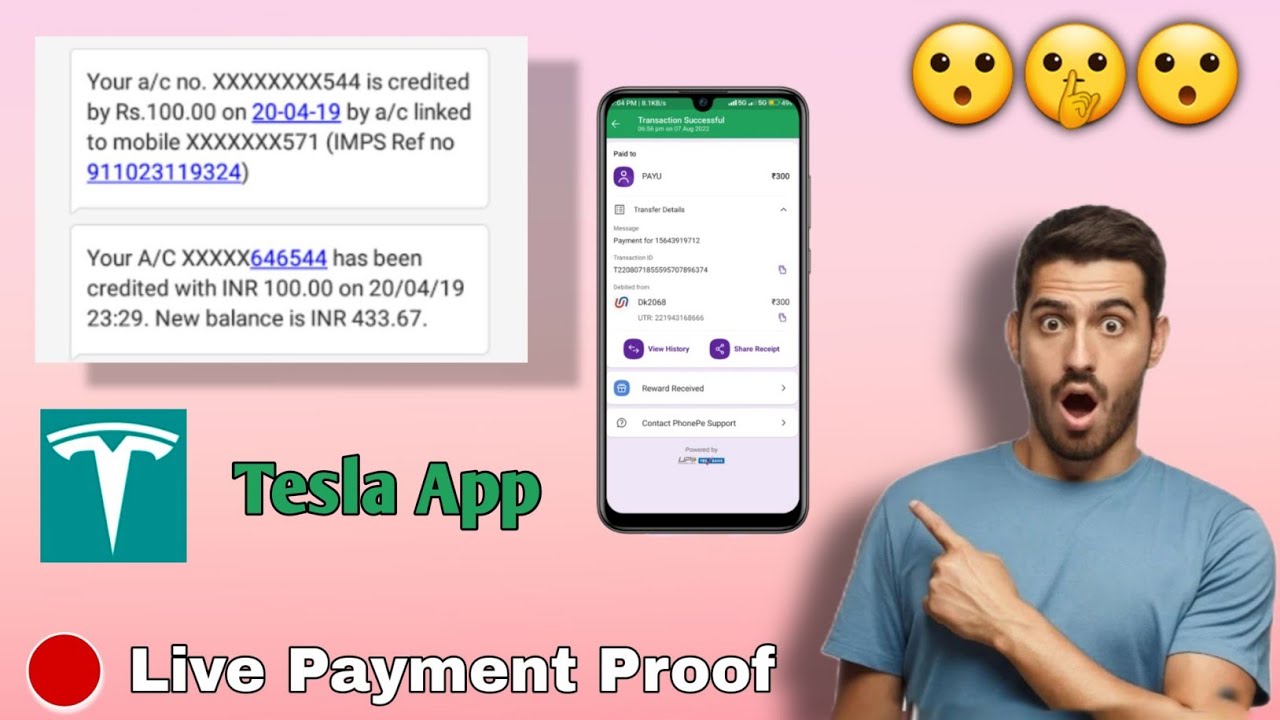 Tesla New Earning App Live Payment Proof Rs 300 || New Earning App 2023 ...