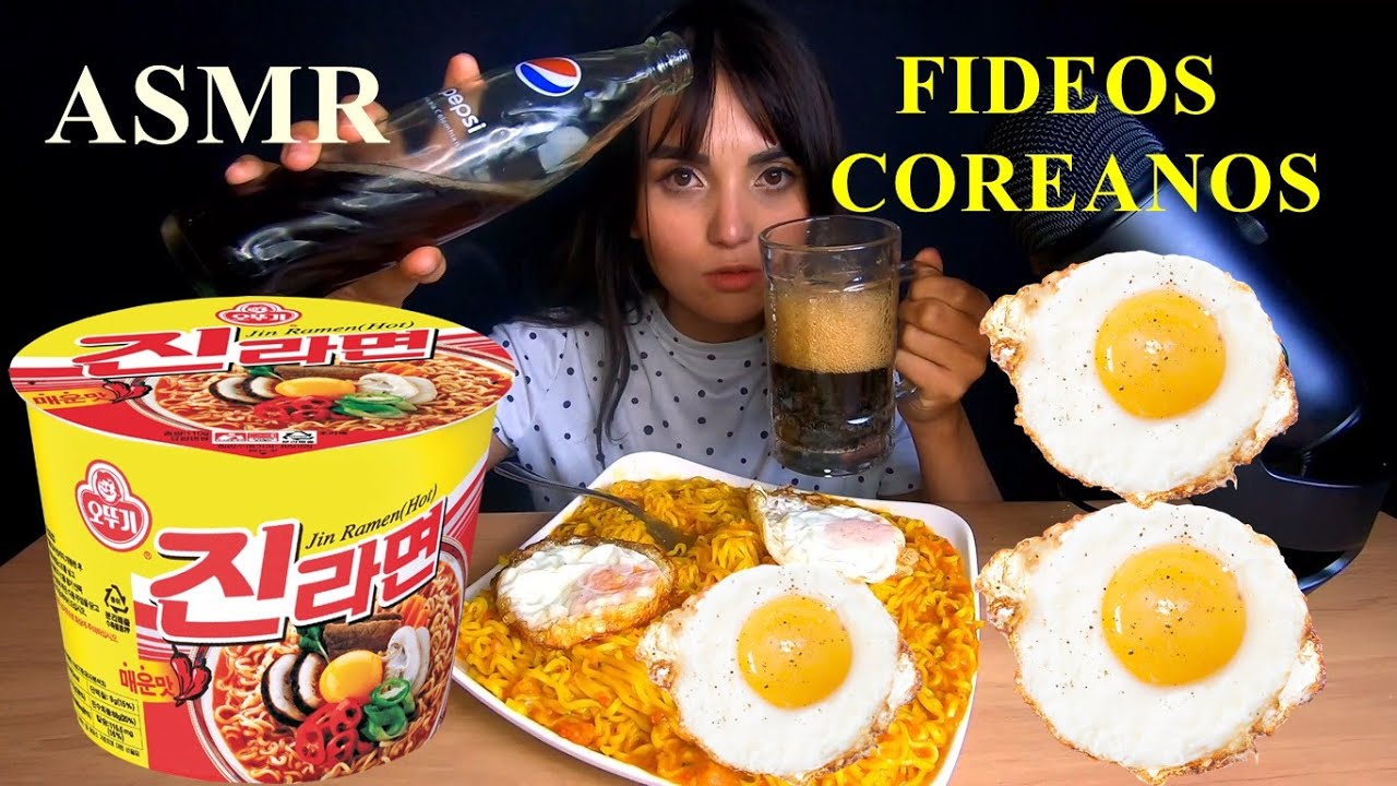 🍜ASMR ESPAÑOL MUKBANG- Comiendo Fideos Coreanos Instantáneos con Huevos ...