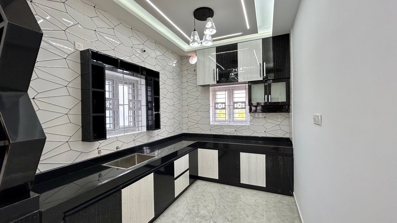 Black & White Theme Modular Kitchen Design 8x20feet Size Modern Kitchen ...