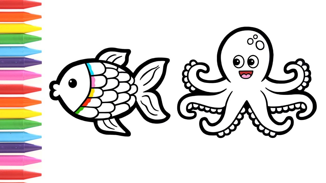 Drawing Fish and Octopus for Kids and Toddlers | Drawing and Coloring ...