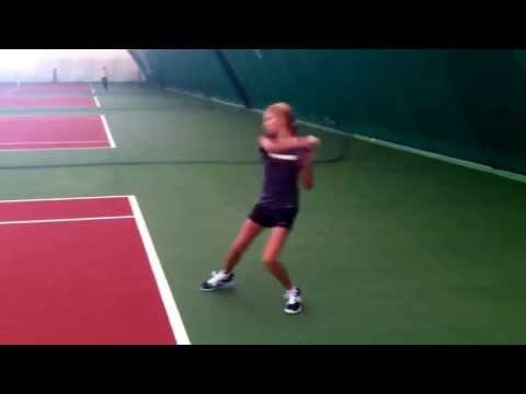 Tennis, girl 12 y.o. Forehand tennis technique