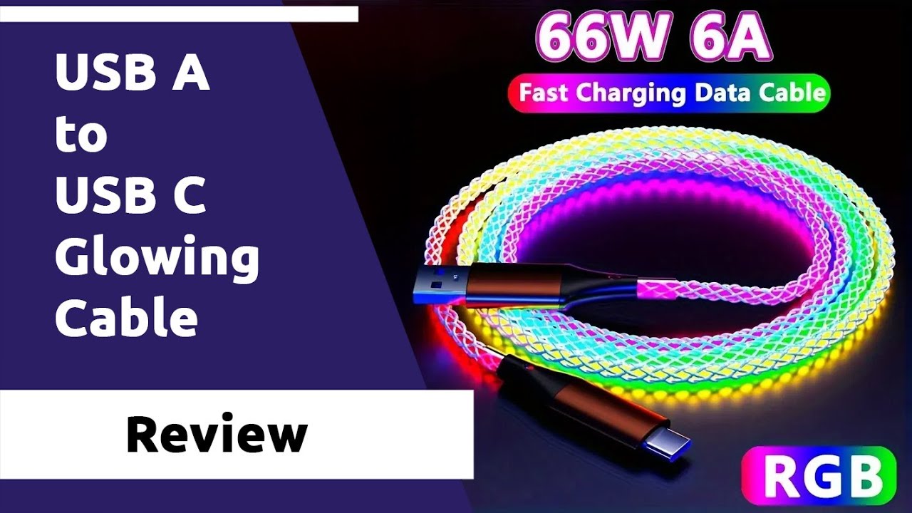 USB A to USB C glowing cable from Temu - Review #Temu #TemuFinds - YouTube
