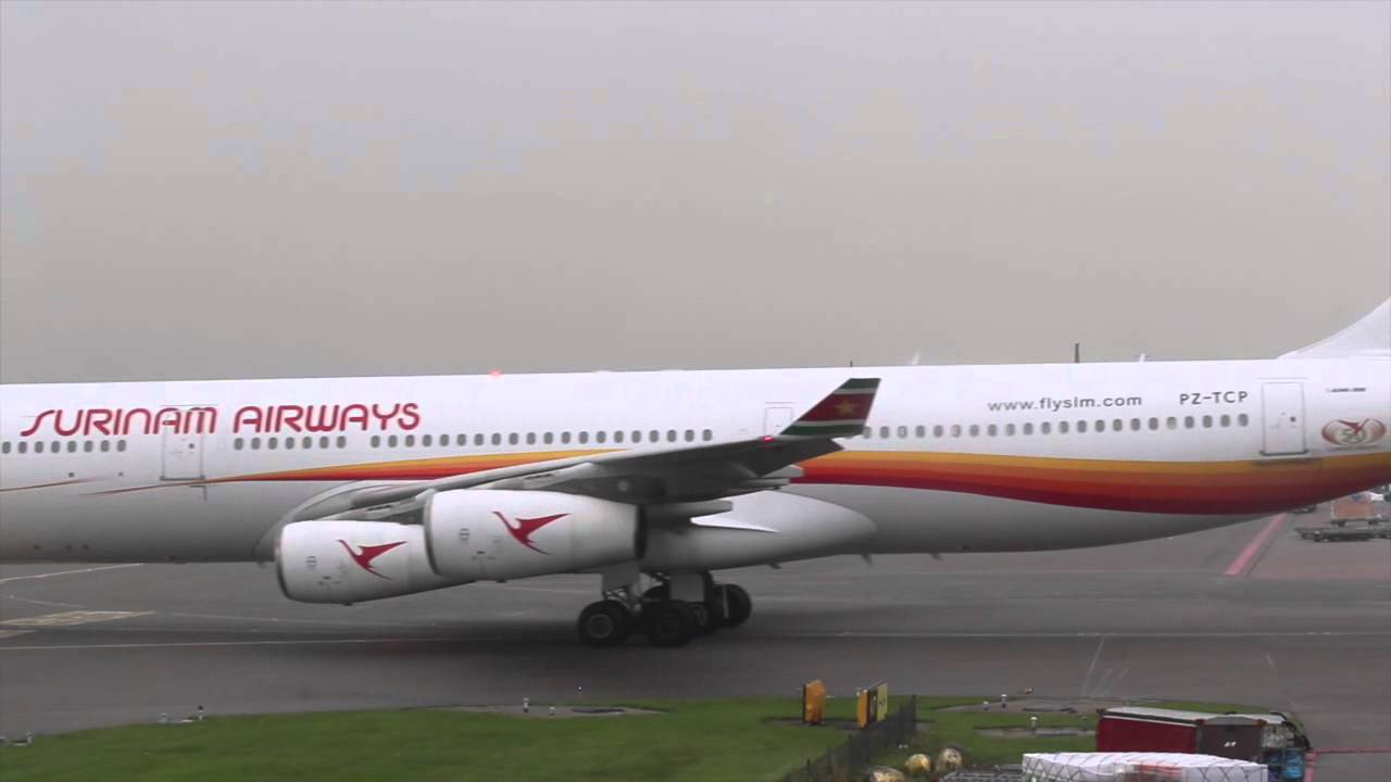 Surinam Airways A340 at Amsterdam Schiphol (AMS) - YouTube