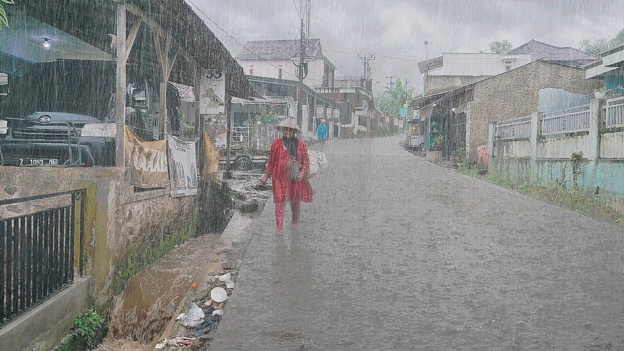 Super heavy rain in indonesia village, fell asleep to the sound of the ...