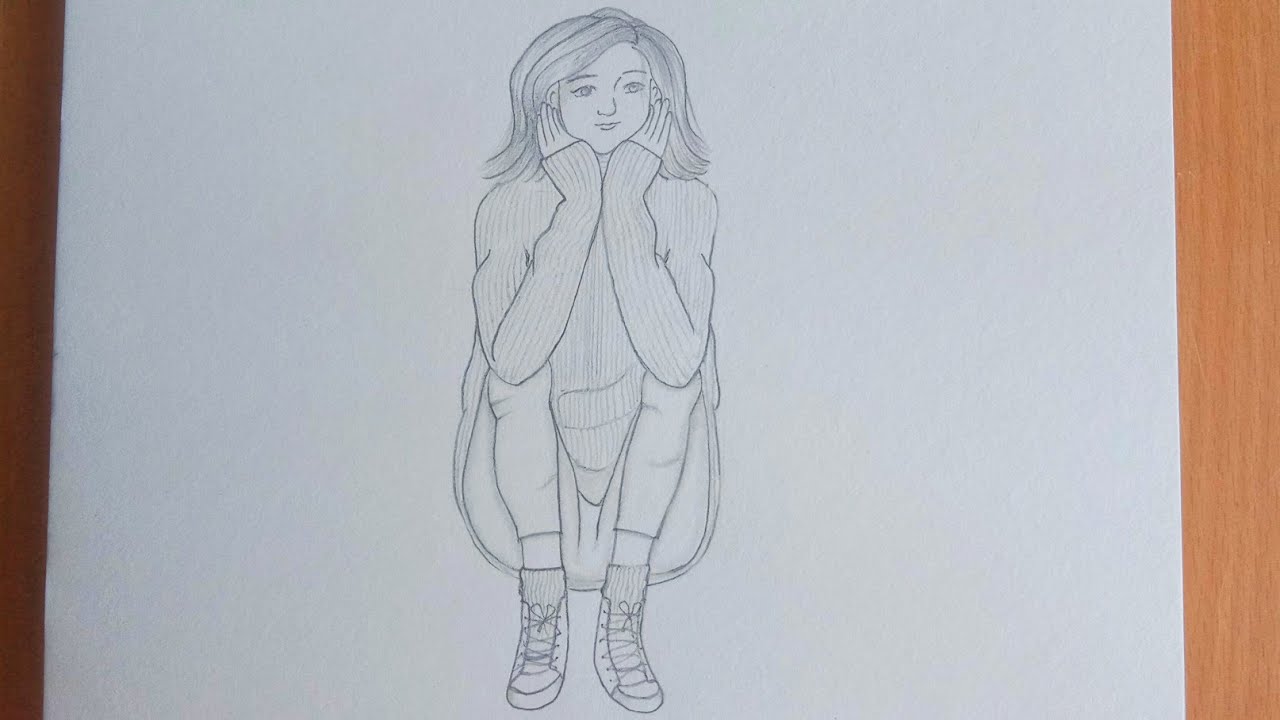 cute girl sitting idle drawing tutorial ll step by step pencil sketch ...