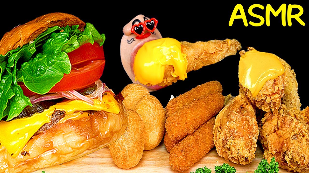 [ASMR MUKBANG] Cheese burger, fried chicken, cheese ball, cheese stick ...