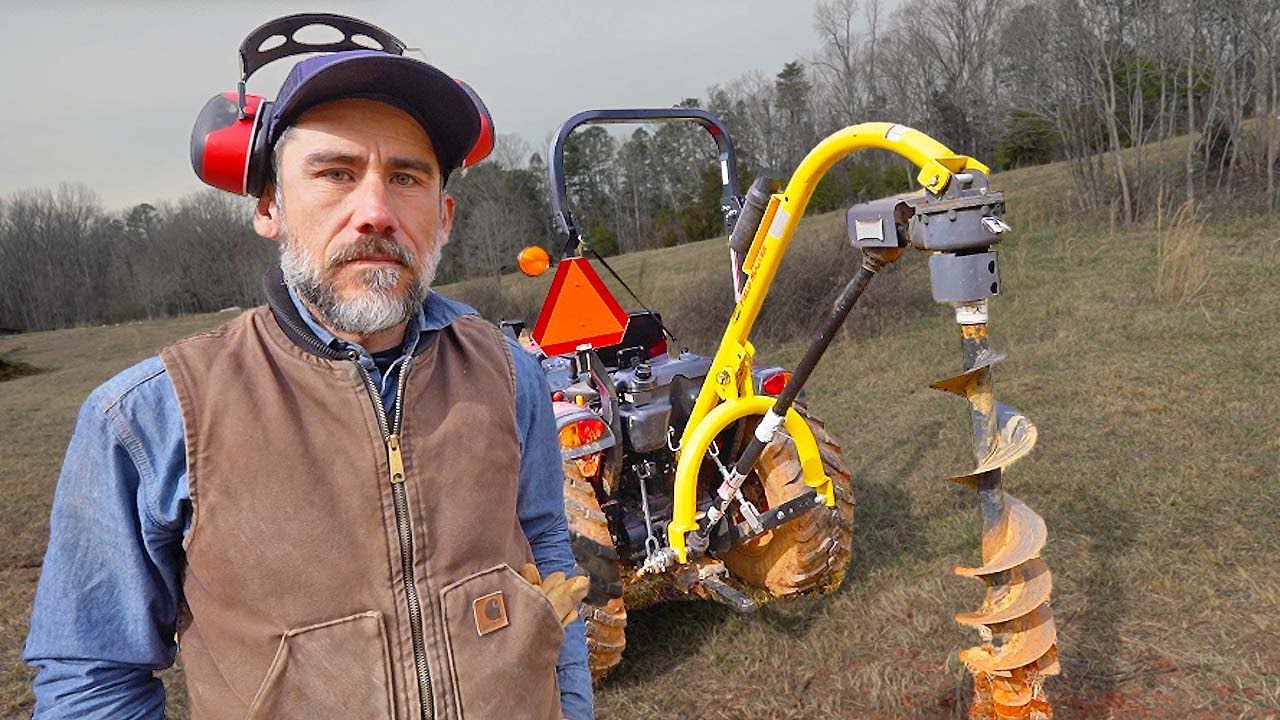 Digging 20 Holes with a Borrowed Tractor DIY Farm Fence - YouTube