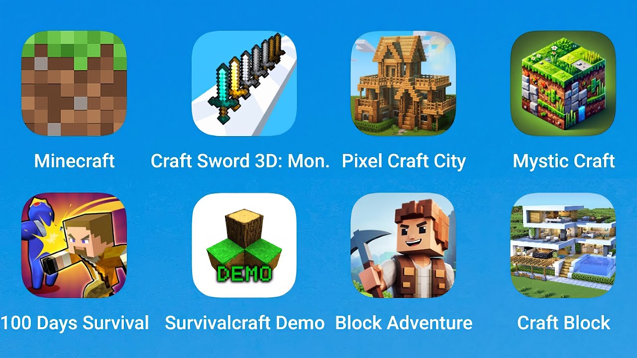 Minecraft, Craft Sword 3D, Pixel Craft City, Mystic Craft, 100 Days ...