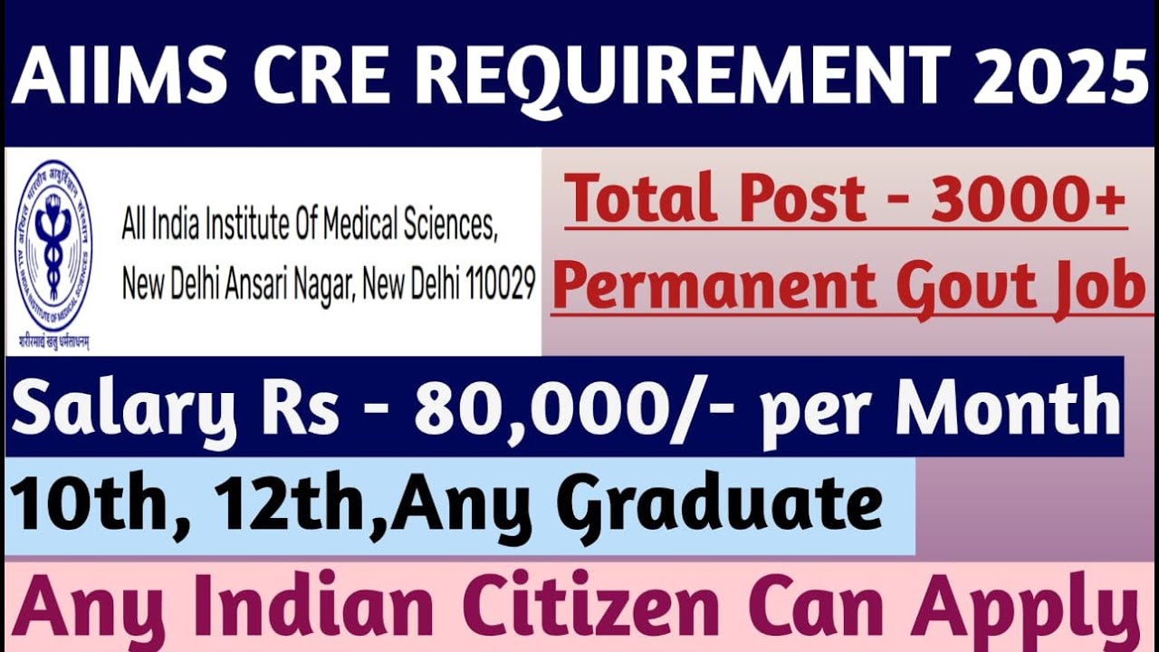 AIIMS CRE Govt Job 2025 | 3000+ Vacancies | 12th Can Apply | For ...