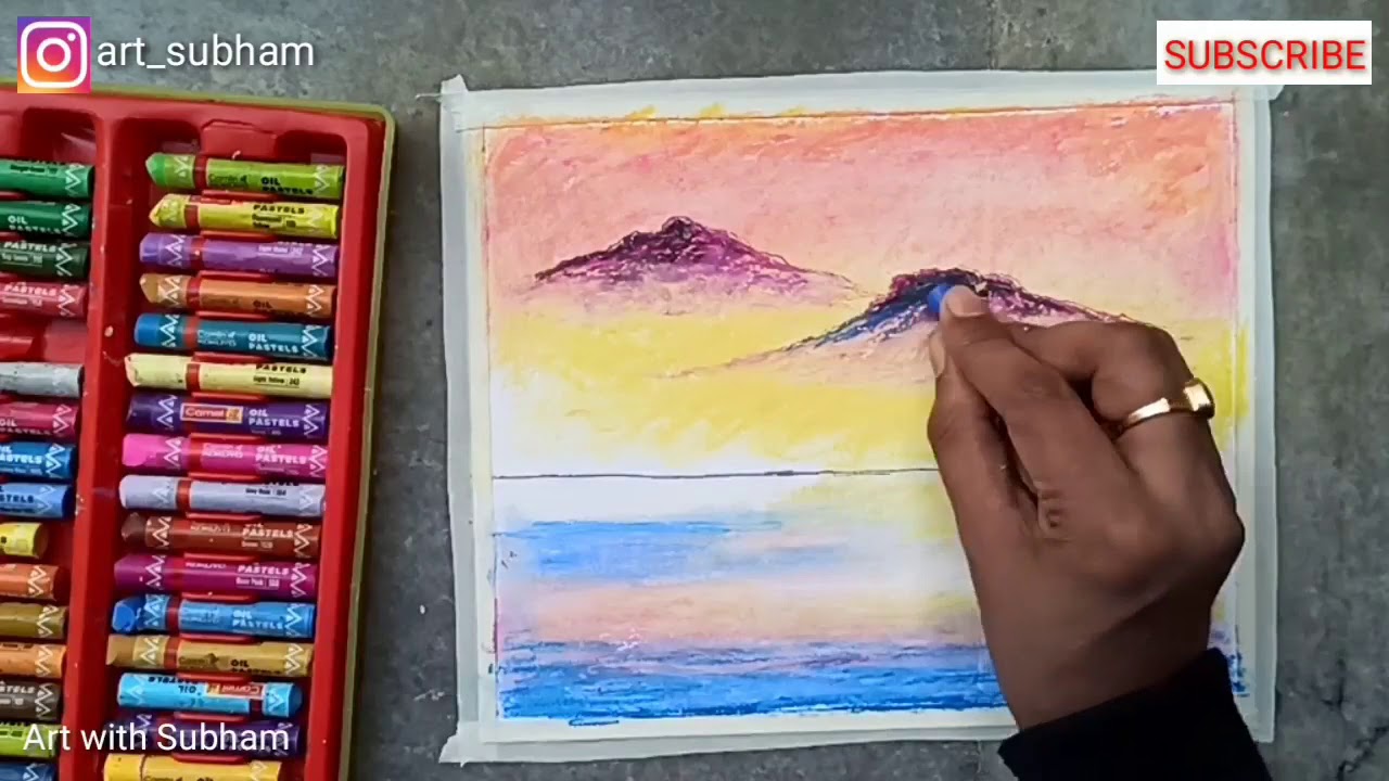 Easy Bright Colourful Oil Pastel Painting Scenery || Subham Ghosh || - YouTube