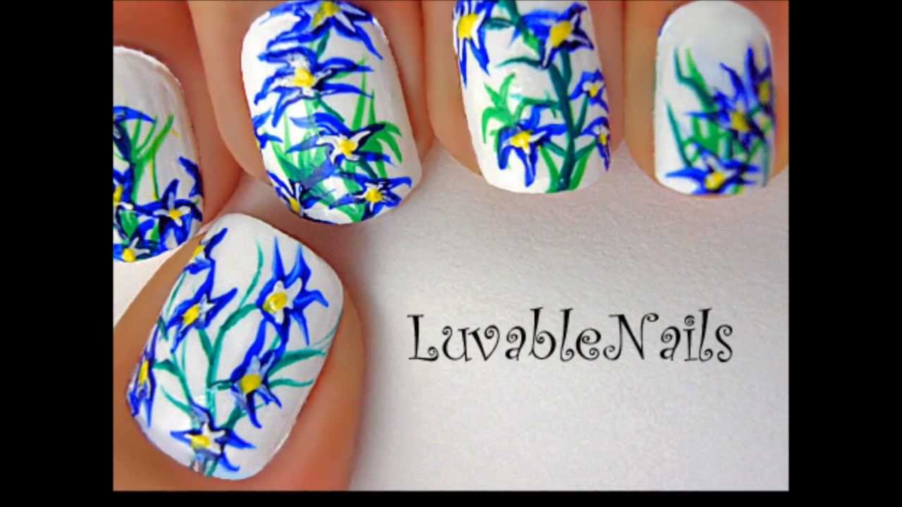 Larkspur/Delphinium Flowers nail art by LuvableNails - YouTube